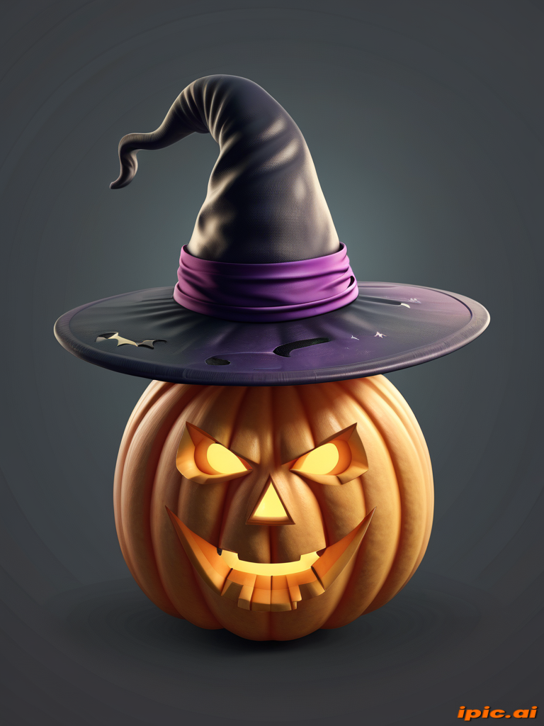 Spooky Jack-o'-Lantern with a Witch Hat for Halloween Festivities