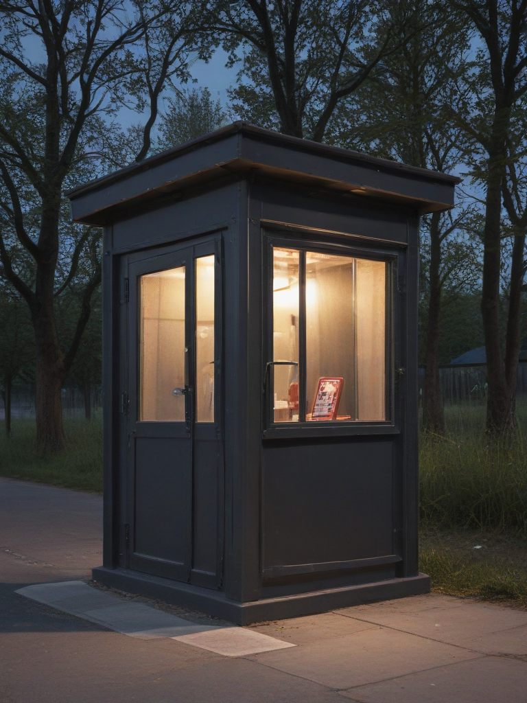 grafited phone cabin in the evening