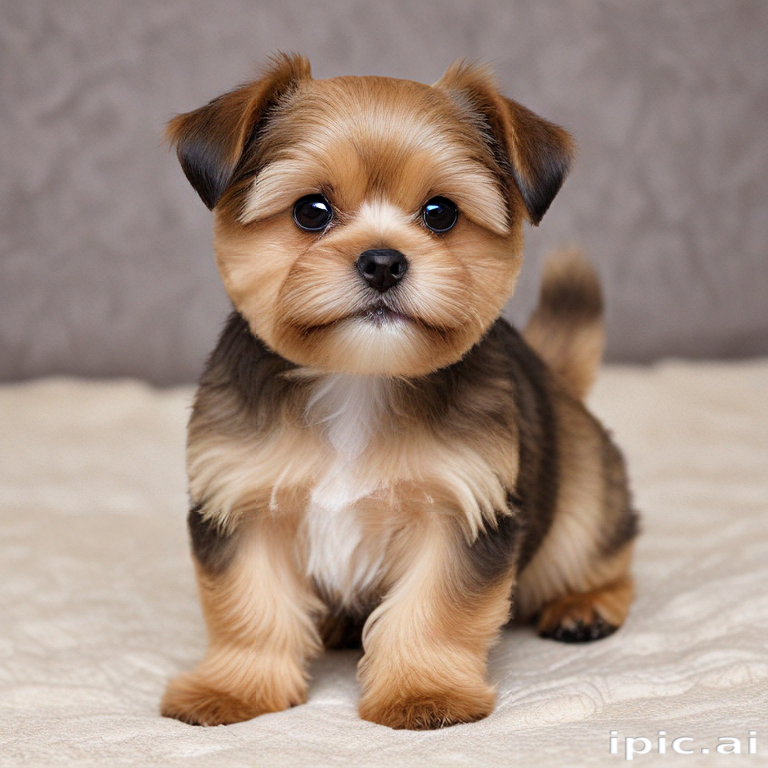 Adorable Small Puppy with Fluffy Coat and Big Bright Eyes Sitting Cute