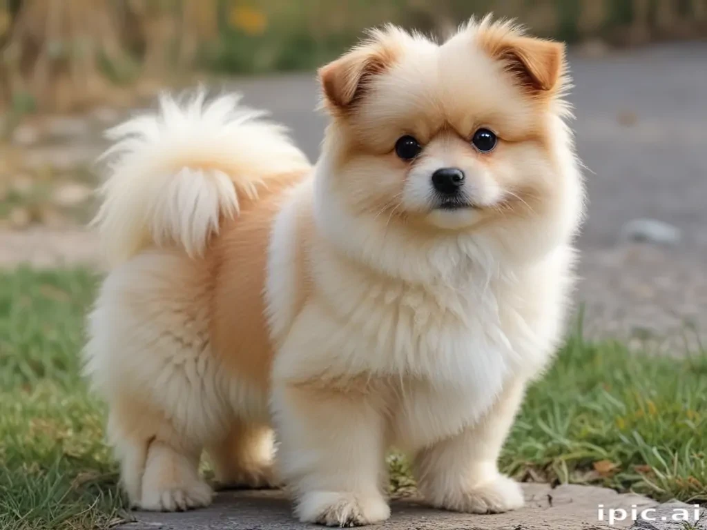 A Cute Fluffy Pomeranian Dog Standing Proudly in a Sunny Park.