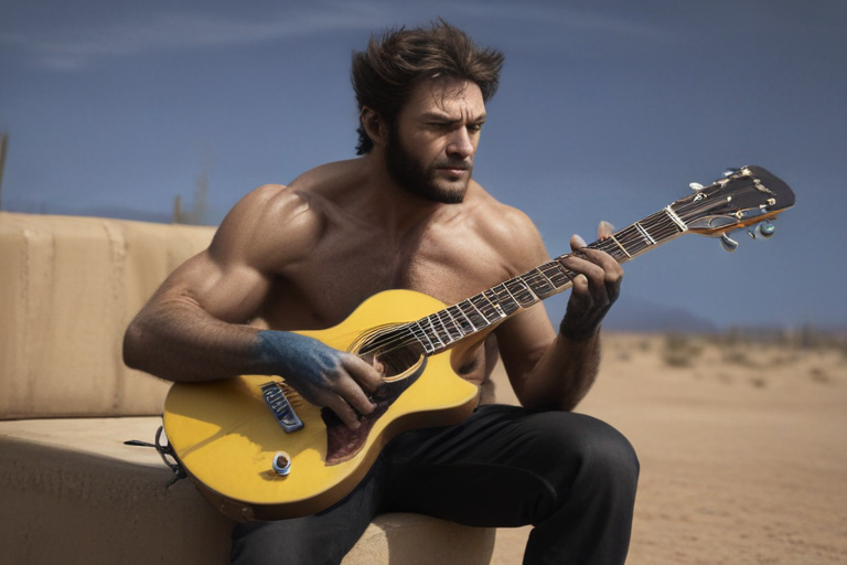 a sad wolverine playing the guitar