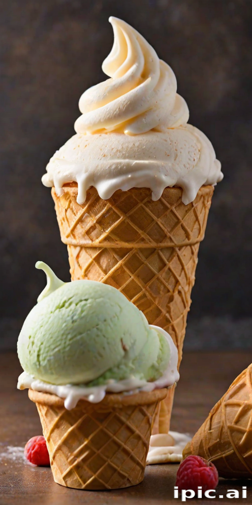 Delicious Ice Cream Cones Featuring Swirled Vanilla and Mint Flavors