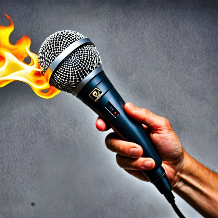 hand dropping microphone on fire