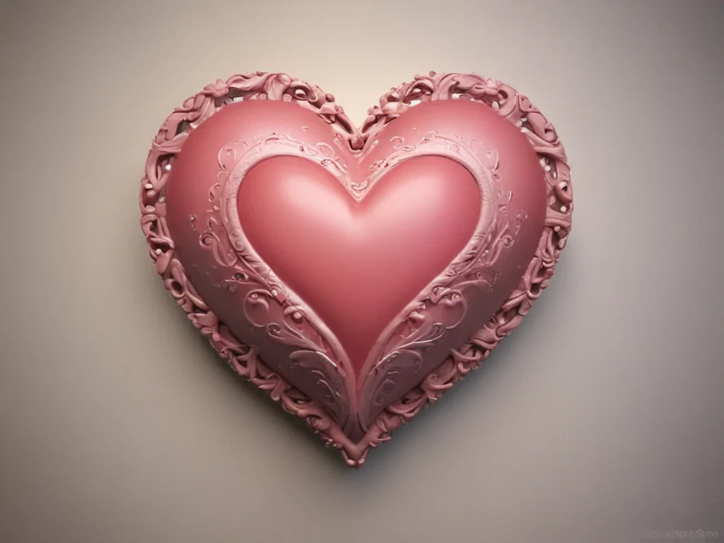 Intricately Designed Pink Heart with Elegant Floral Patterns and Swirls