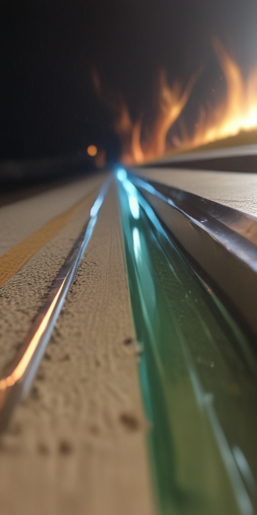Long Exposure Capture of Train Tracks with Vibrant Flames in Background