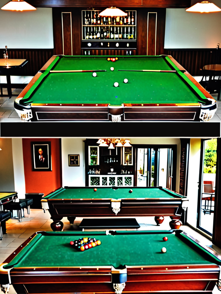 pool bar with 3 green pool tables 1 brown snooker table