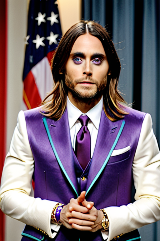 jared leto with a purple suit
