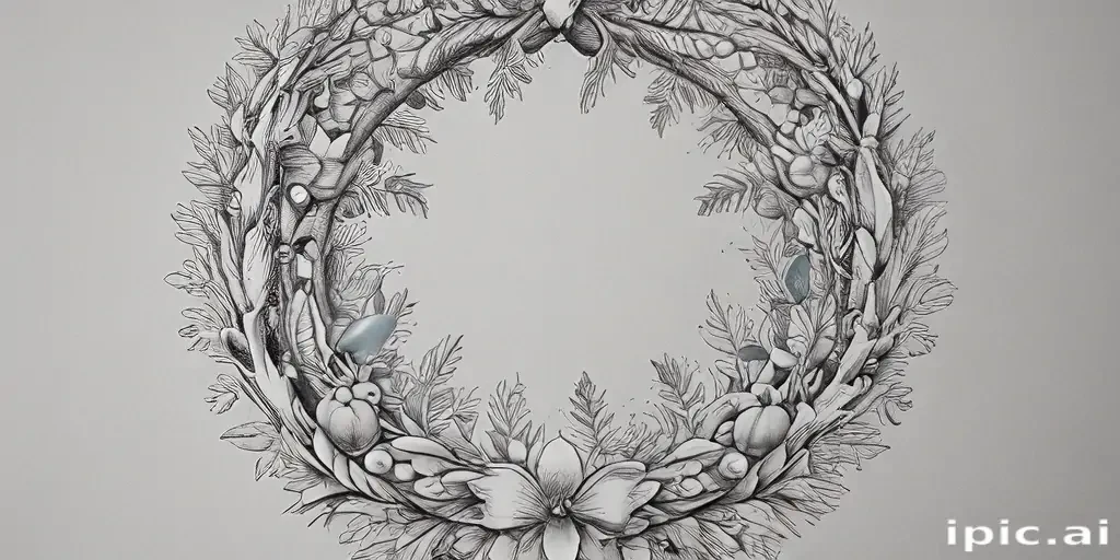 Intricate Floral Wreath Design Featuring Nature's Bounty and Elegant ...