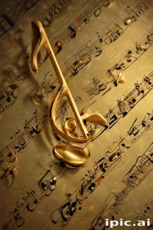 Elegant Golden Musical Note Surrounded by Intricate Sheet Music Background
