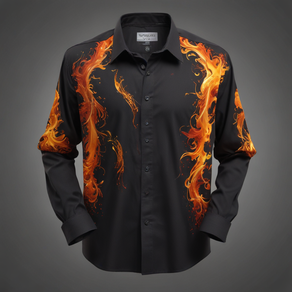 Stylish Black Dress Shirt with Bold Flame Design on Sleeves