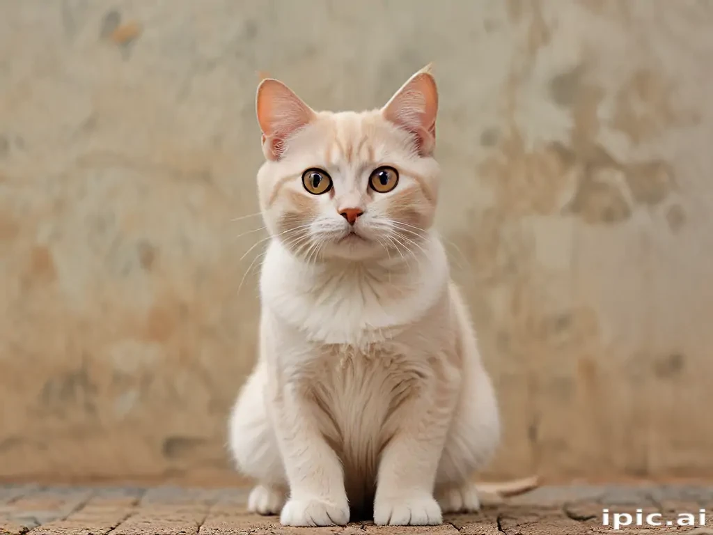 A Beautiful Cream-Colored Cat Sitting Gracefully Against a Textured ...