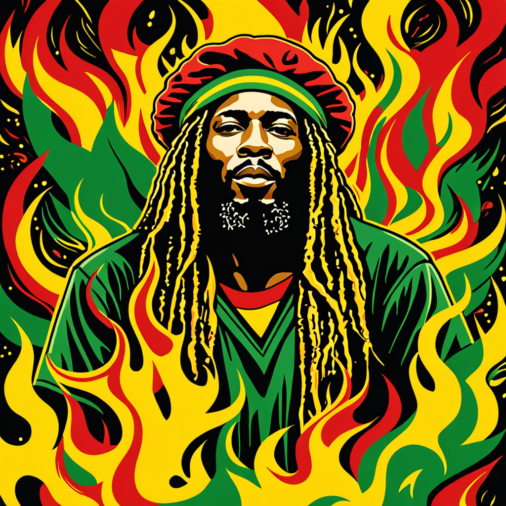 reggae aesthetic burned urban ground in yellow red green colors flames ...