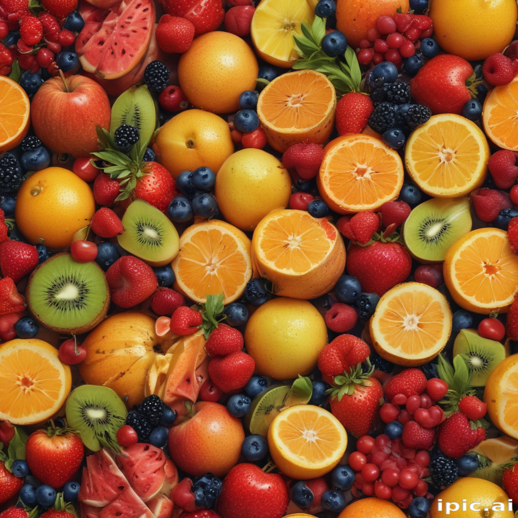 A Colorful Medley of Fresh Fruits Displaying Vibrant Colors and Textures