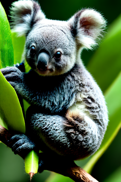 a baby koala eating a kiwi fruit