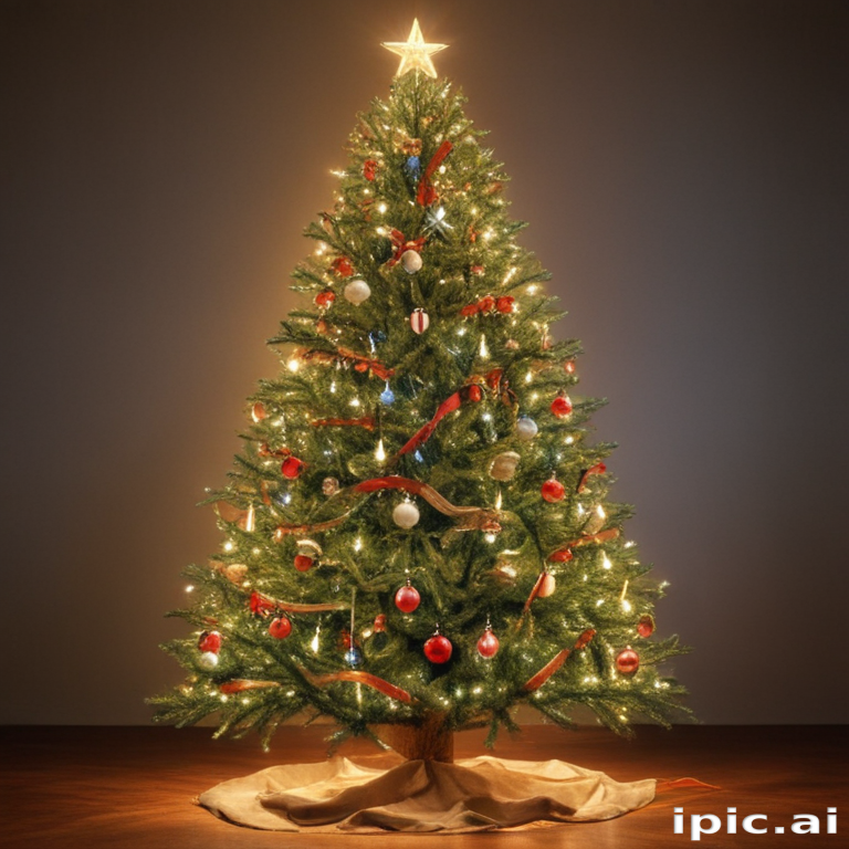Beautifully Decorated Christmas Tree Glowing with Lights and Ornaments