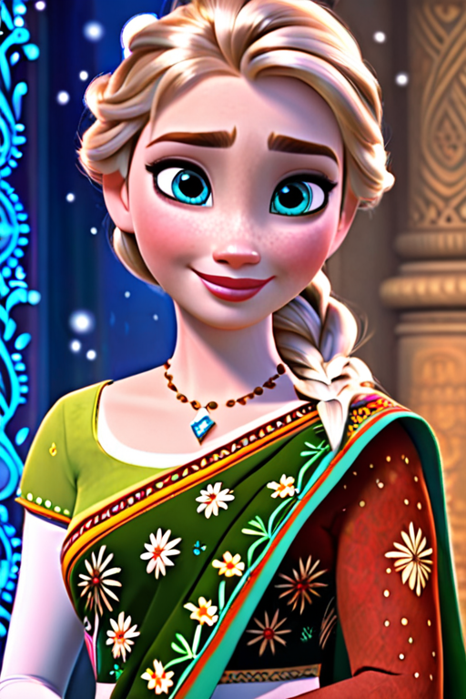 Elsa and Anna hugs together in saree indian smile frozen disney smile ...
