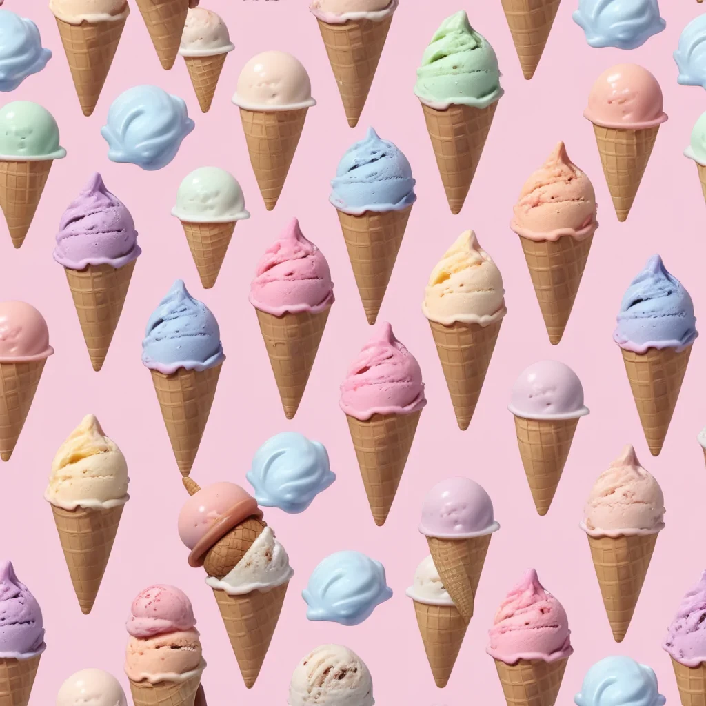 A Colorful Collection of Ice Cream Cones Against a Pink Background.