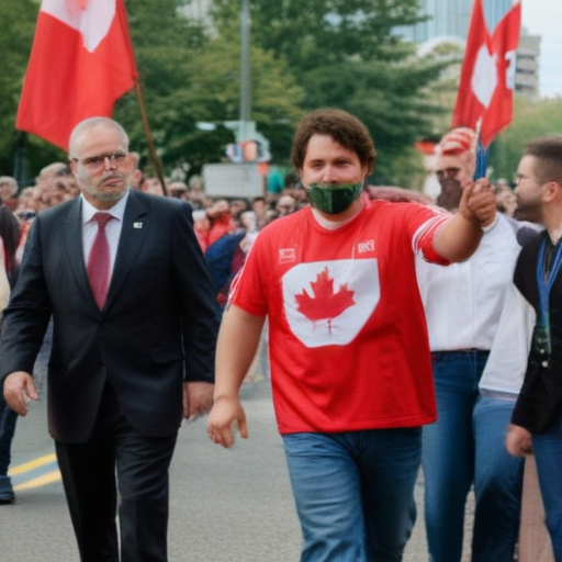 trudeau being arrested by people holding canadian flags
