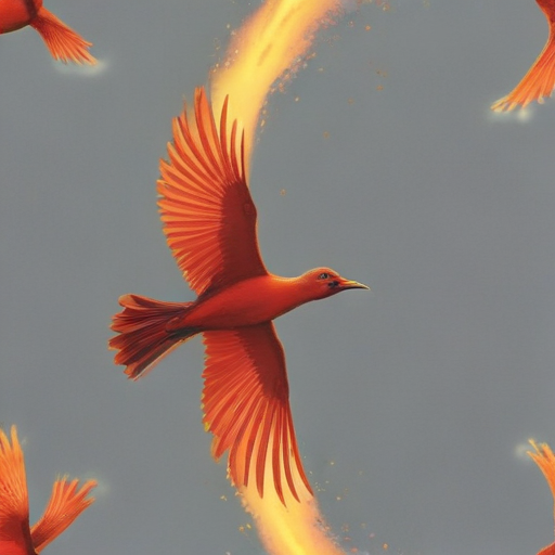 flying fire bird with like flame tail like a comet