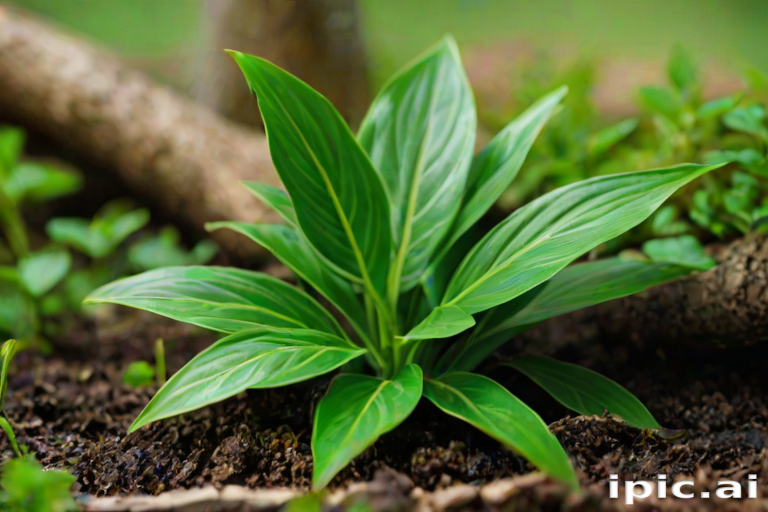 Vibrant Green Plant Growing in Rich Soil Under Natural Light Outdoors
