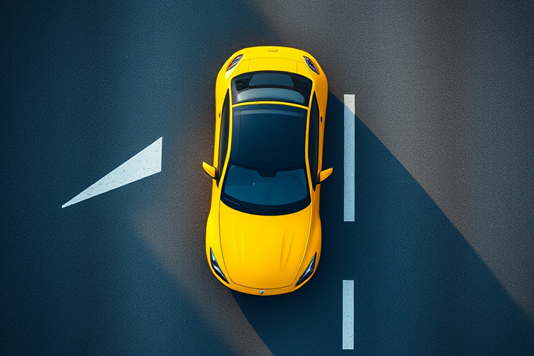 Top View of a Bright Yellow Sports Car on a Road