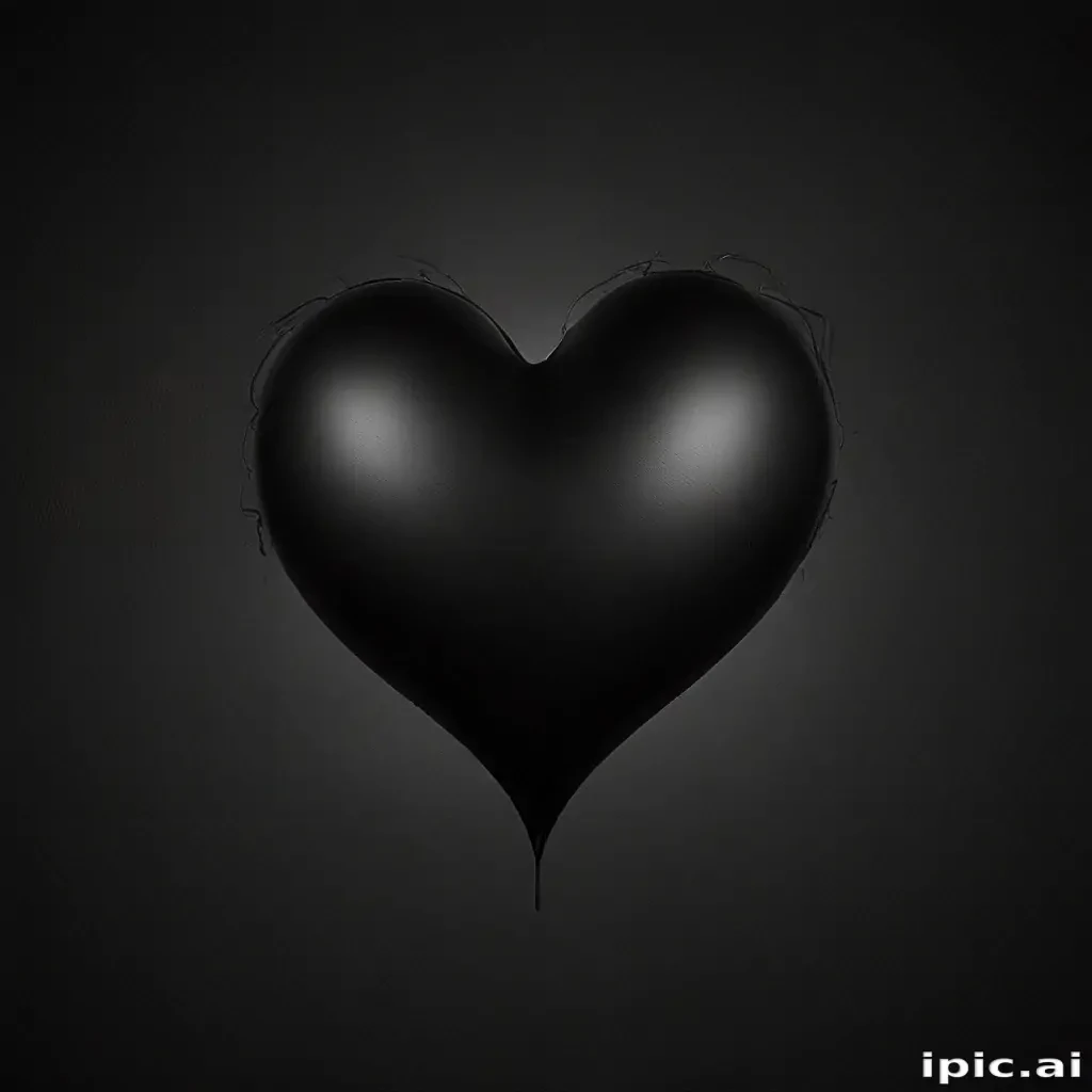 Elegant Black Heart Floating Against a Mysterious Dark Background