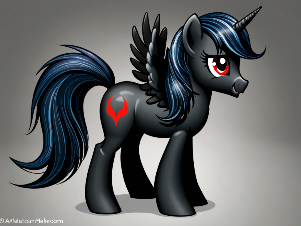 mlp pony dark alicorn with white markings on face red eyes black mane