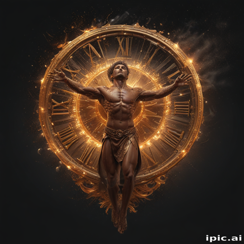 Timeless Ascension: A Heroic Figure Emerges from the Clock of Eternity
