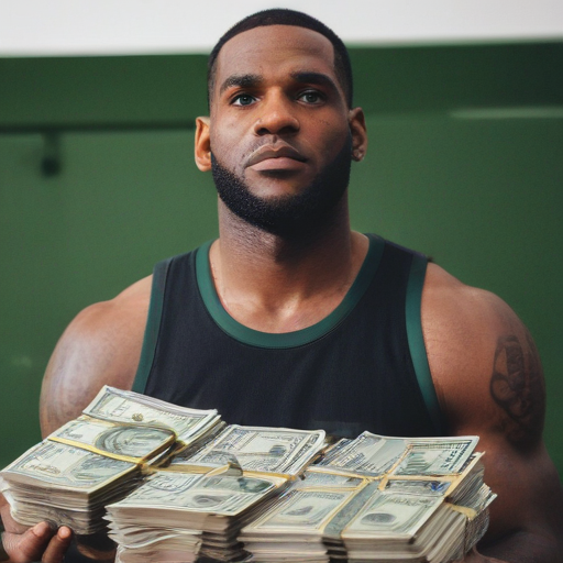 Lebron James holding a bunch of money