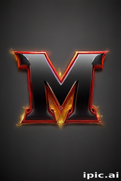Stylized Letter M with Fiery Elements and Glossy Textured Background