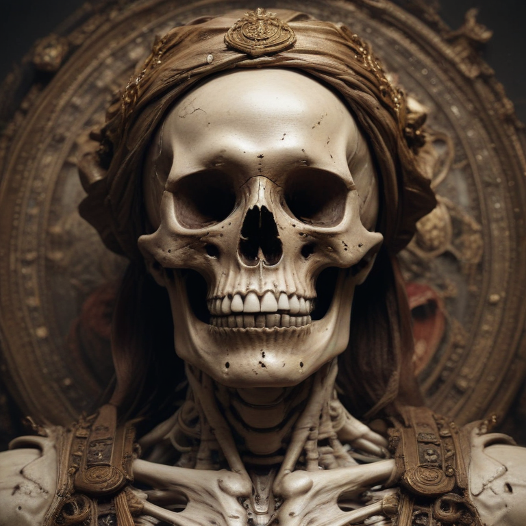 Intricate Portrait of a Skull Adorned with Regal Accessories and Details