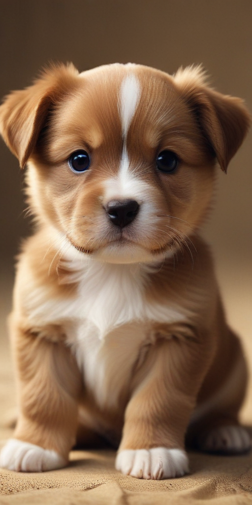 Adorable Brown and White Puppy Sitting Cutely on a Soft Surface