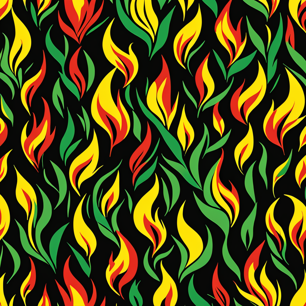 burned ground reggae yellow red green flames