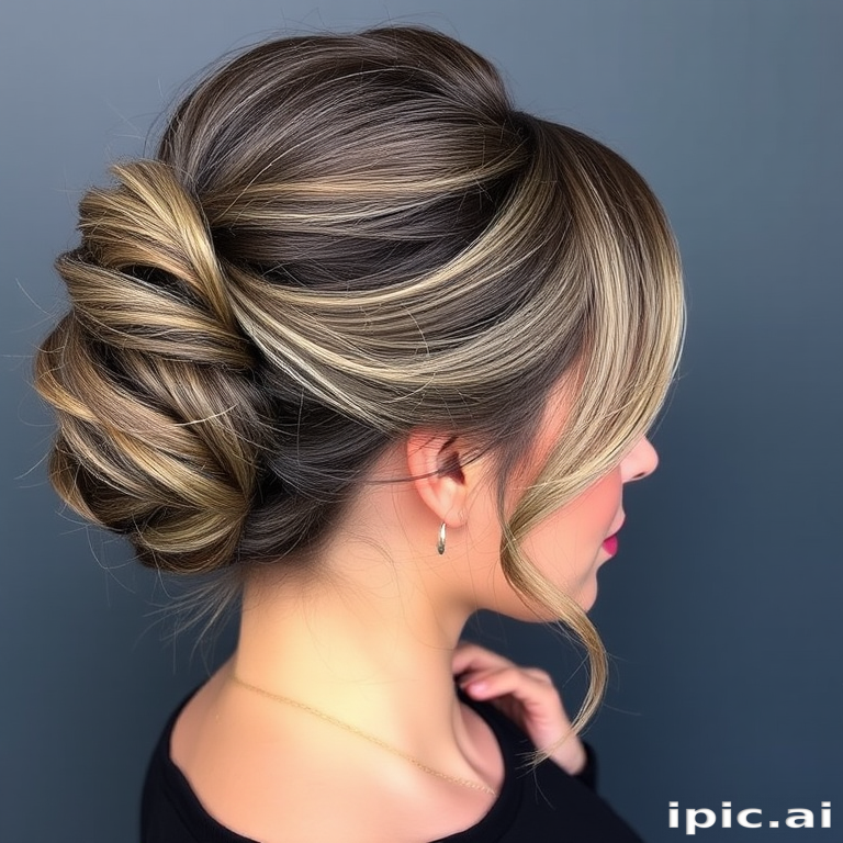 Elegant Updo Hairstyle Featuring Beautiful Highlights and Soft Waves