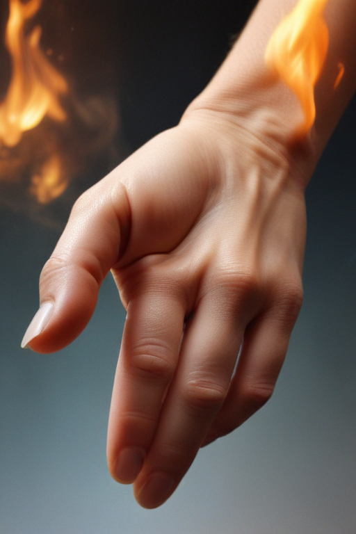 Hand Reaching Outward Surrounded by Fiery Flames and Smoke Effects