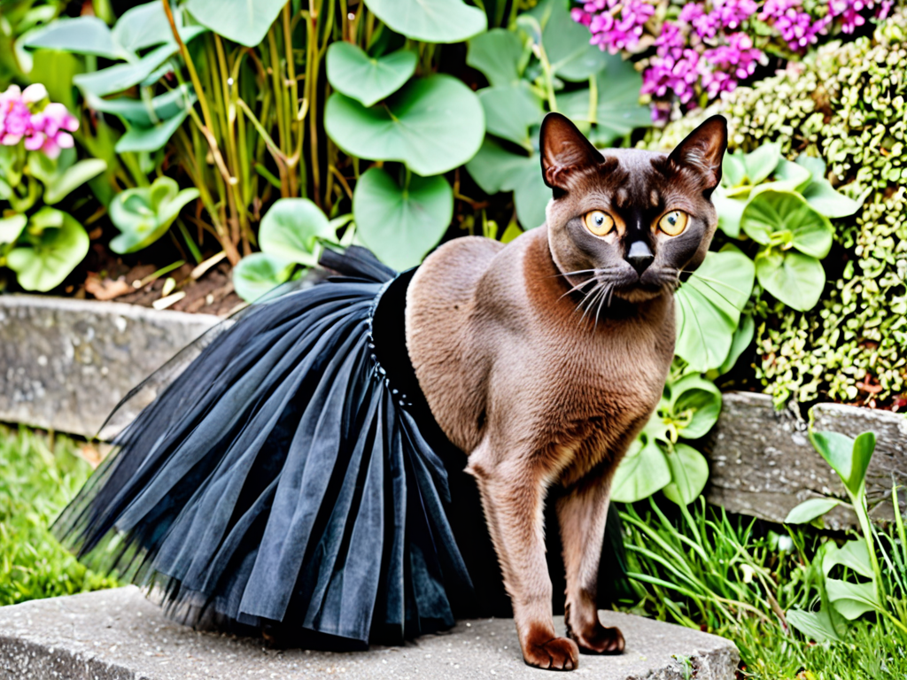 Rococo style Short haired brown Burmese cat in a black tutu