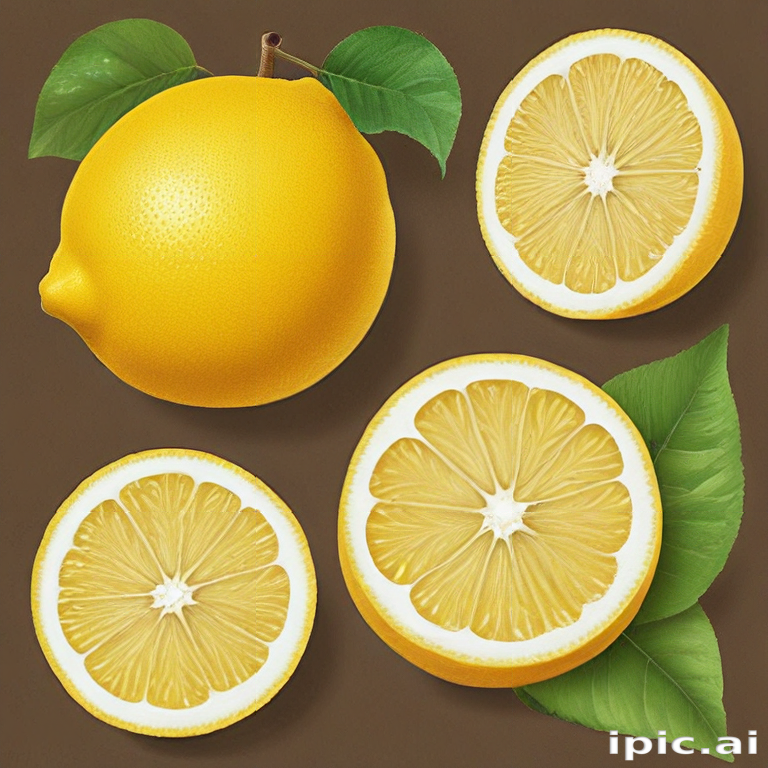 Fresh and Juicy Lemons with Bright Yellow Skin and Green Leaves