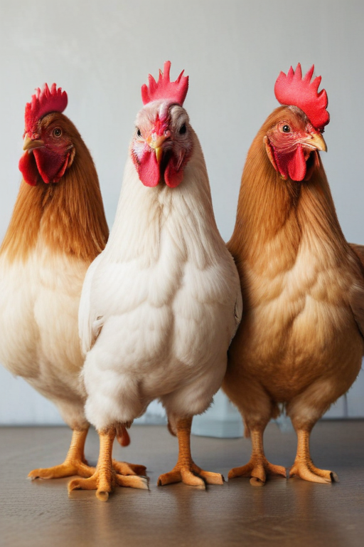 Three cartoon hens clucking