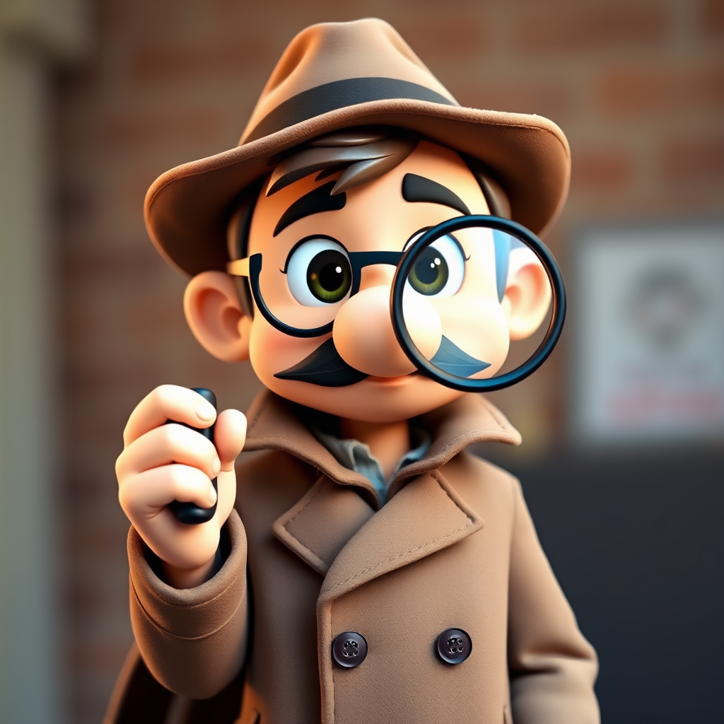 A Curious Cartoon Detective Investigating Mysteries with a Magnifying Glass