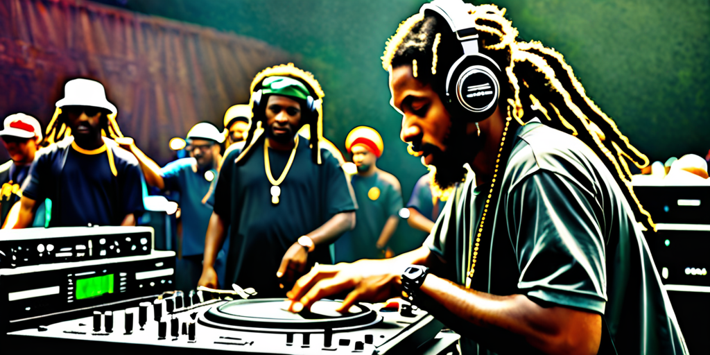 Rastafarian DJ dubbing live with huge sound system
