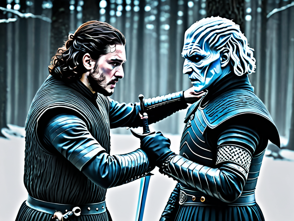 Create a portrait similar to a real scene from Game of Thrones showing ...