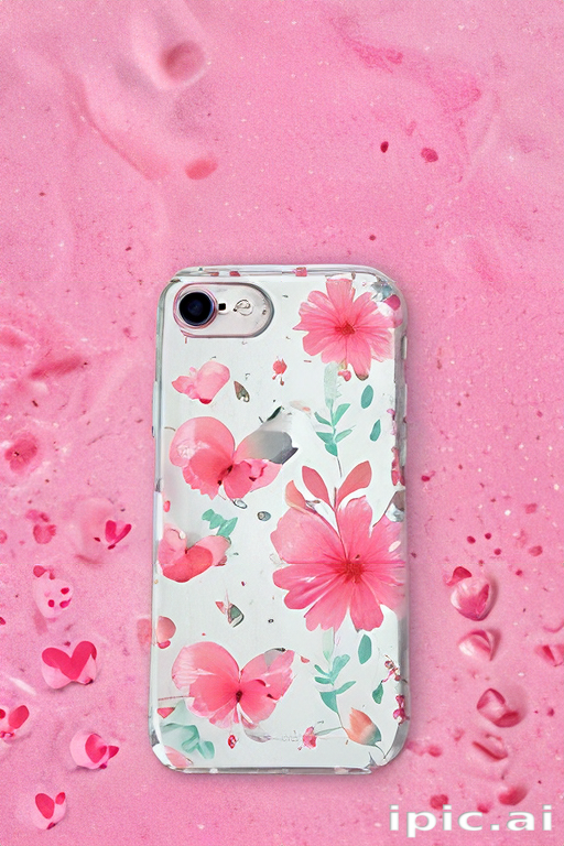 Beautiful Floral Phone Case on a Soft Pink Background with Petals.