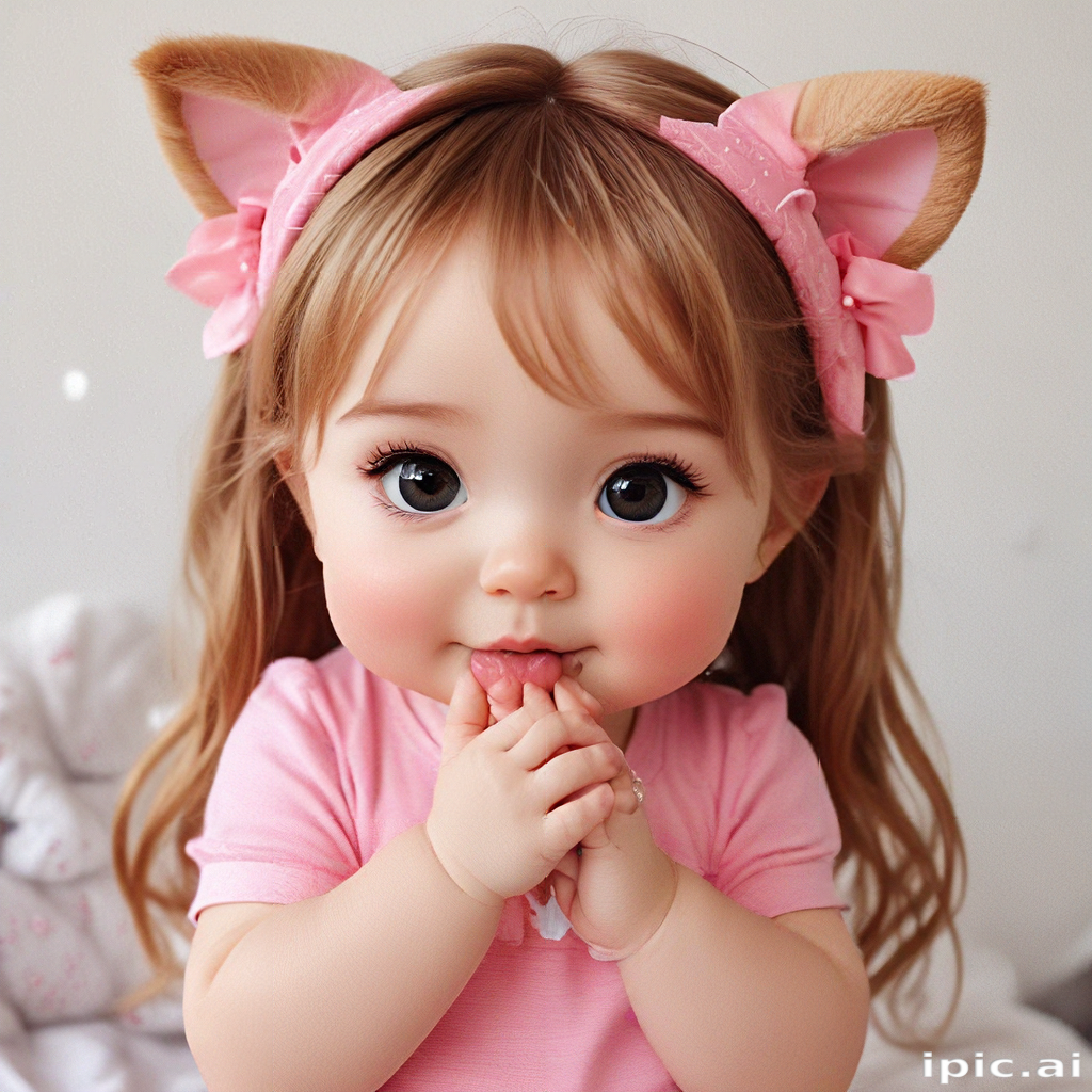 Adorable Child with Cat Ears Playfully Sticking Out Her Tongue