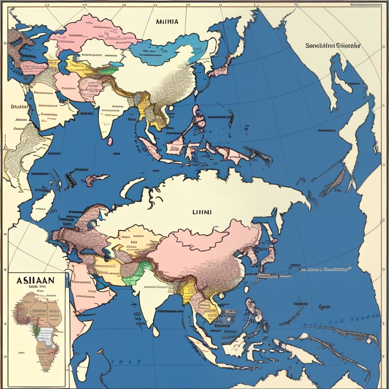Detailed Historical Map of Asia Highlighting Regions, Countries, and ...