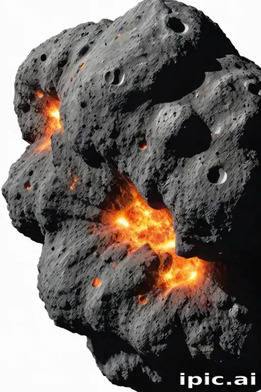 Fiery Eruption from Cratered Asteroid Surface with Glowing Lava Inside