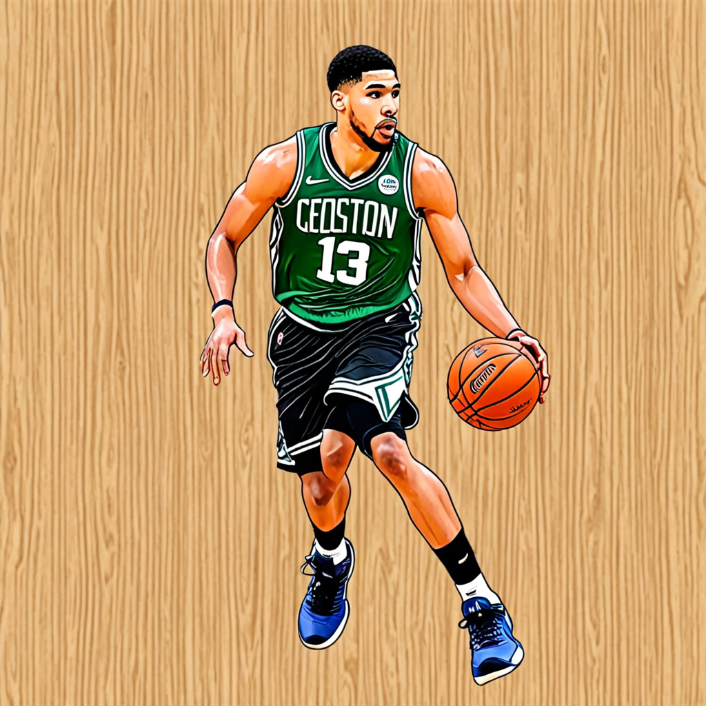 Casting drawing of playing basketball Jayson Tatum outdoor basketball court