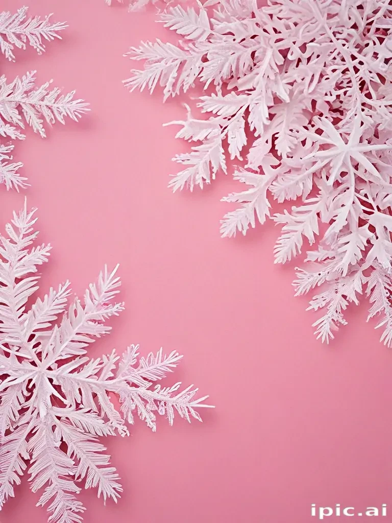Delicate White Snowflakes on a Soft Pink Background for Winter Decor.