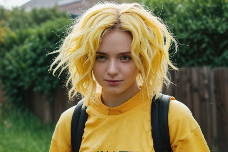 she is incredibly messy and entirely covered in yellow gunk ...