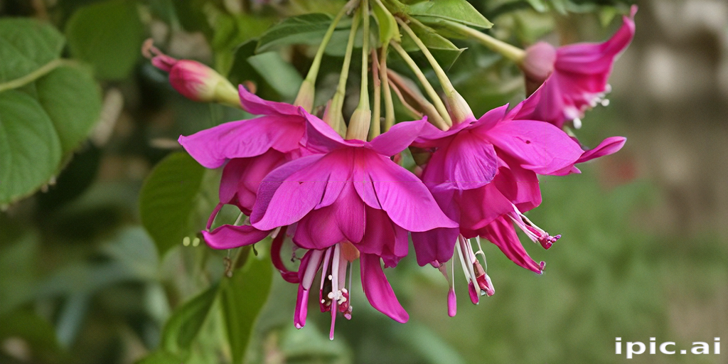 Vibrant Pink Fuchsia Blooms Hanging Gracefully Among Lush Green Foliage