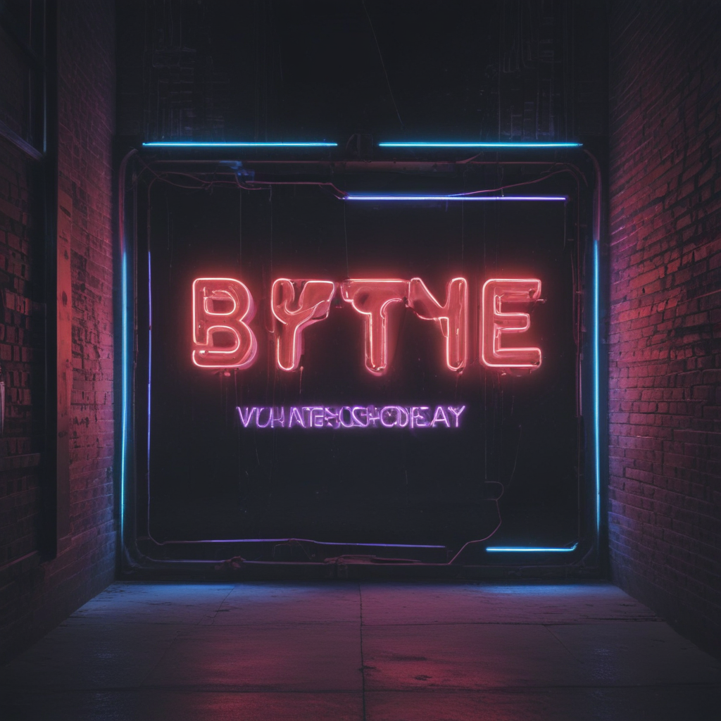 Neon sign that says byte club in a futuristic city
